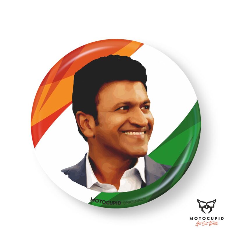Puneeth Rajkumar with India Flag pin Badge - Motocupid